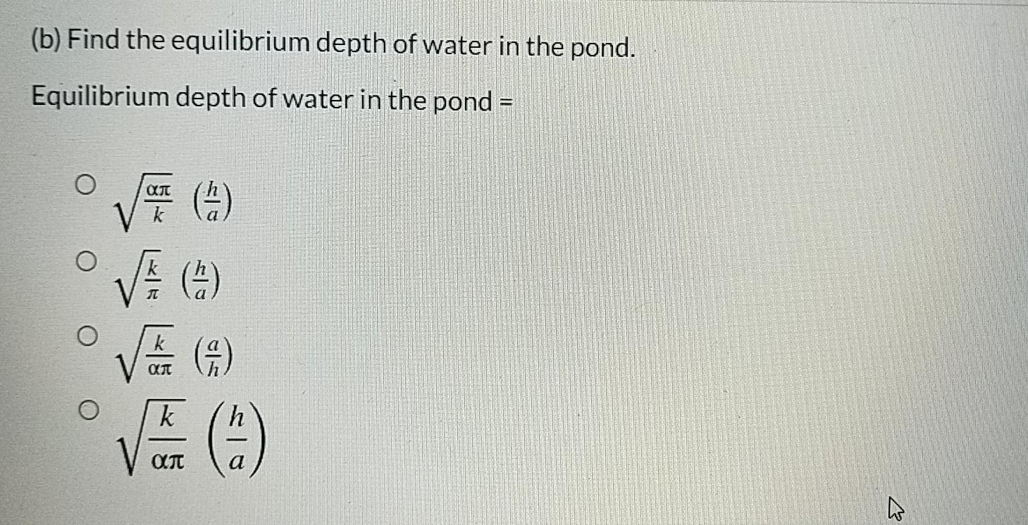 Solved A pond forms as water collects in a conical | Chegg.com