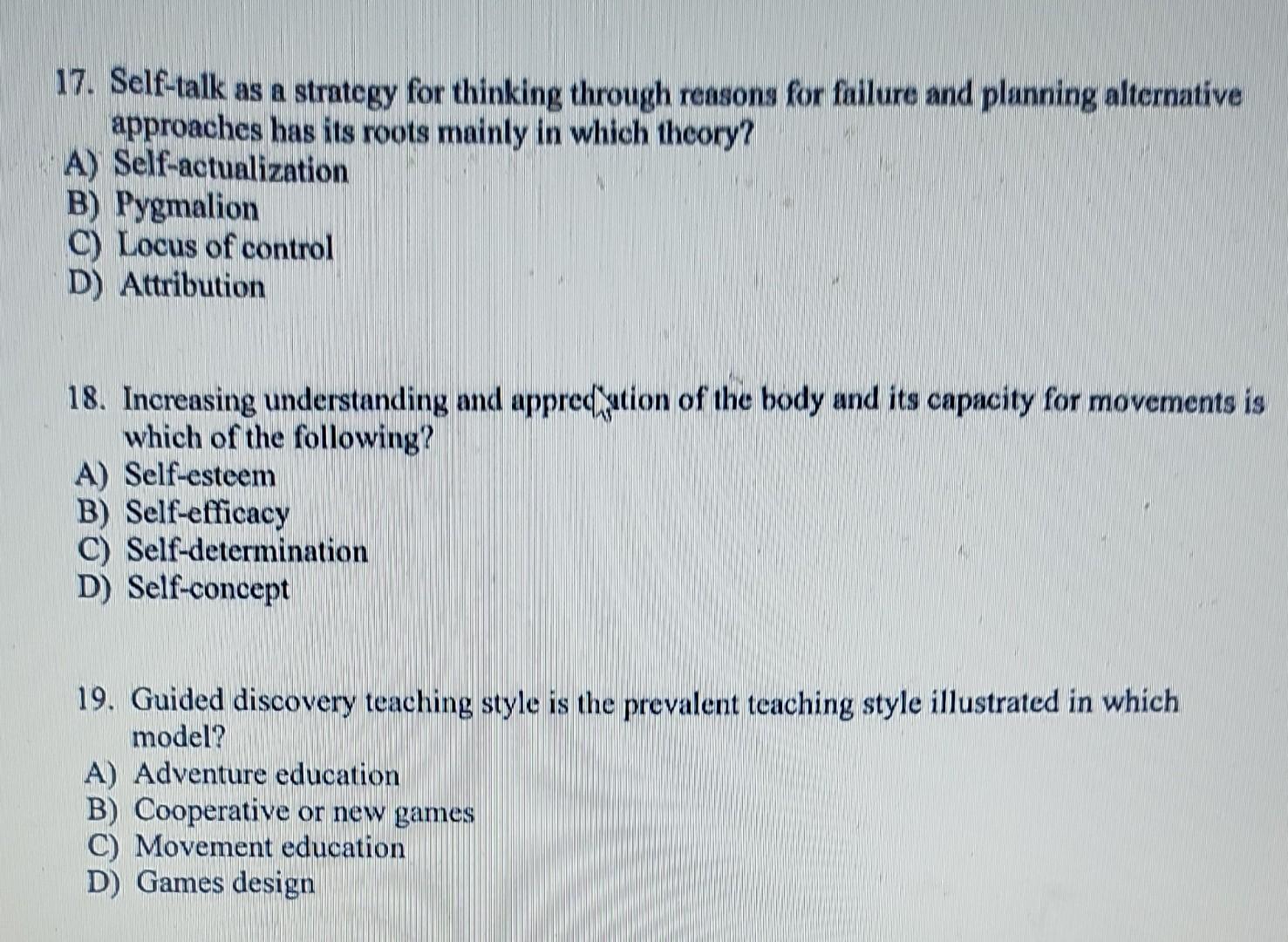 Solved 17. Self-talk as a strategy for thinking through | Chegg.com