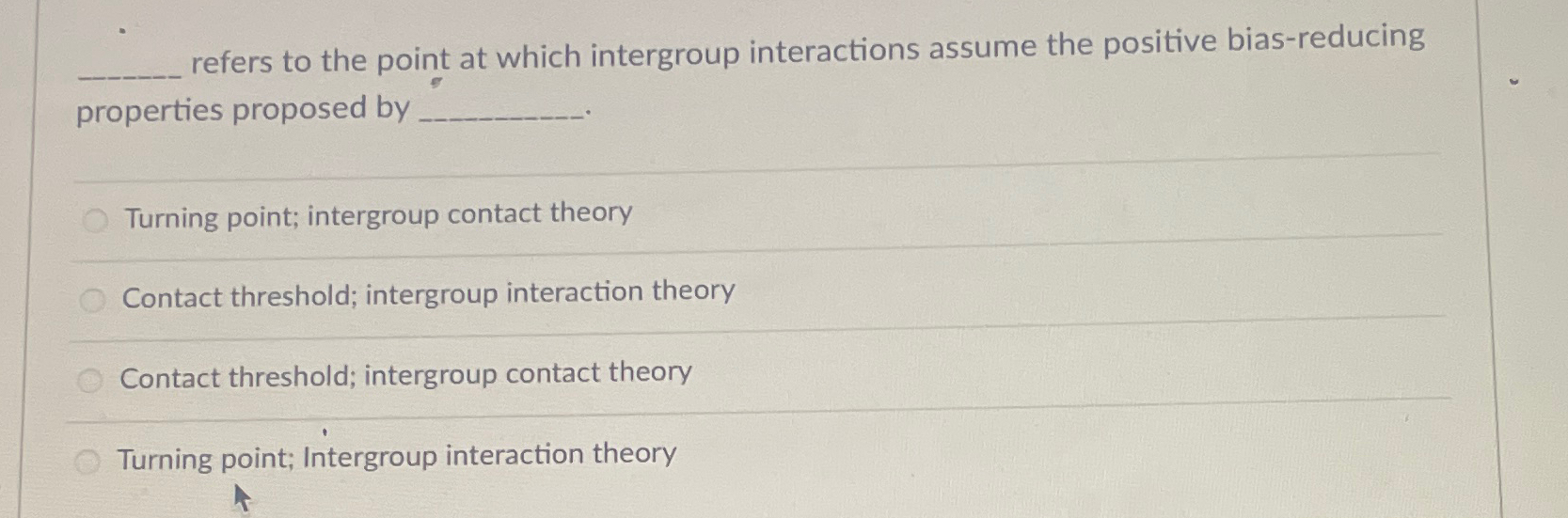 Solved refers to the point at which intergroup interactions | Chegg.com