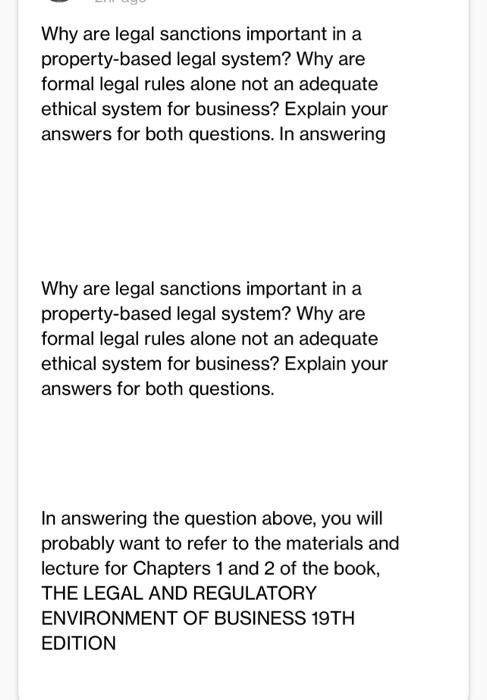 Solved Why are legal sanctions important in a property-based | Chegg.com