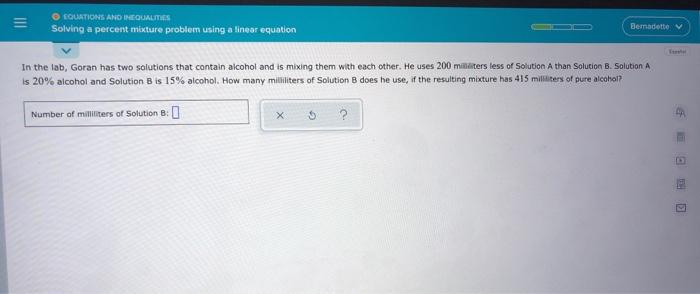 Solved EQUATIONS AND IMEQUALMES Solving a percent mixture | Chegg.com