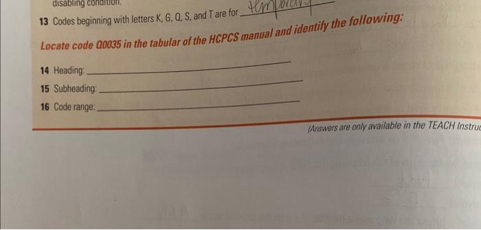 12 Dura disabling condition. 13 Codes beginning with | Chegg.com