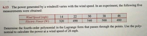 Solved 6.13 The power generated by a windmill varies with | Chegg.com