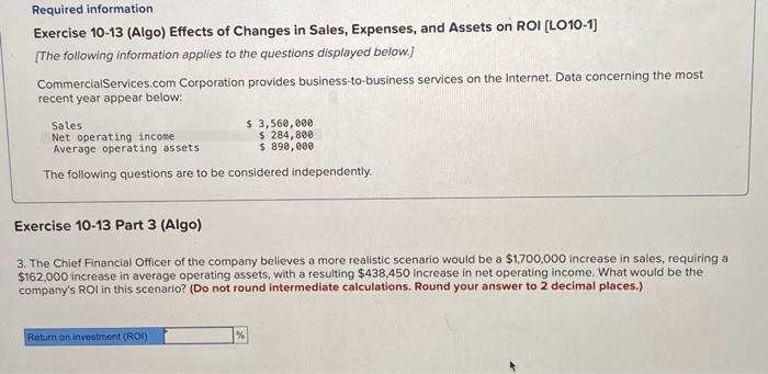 Solved Required information Exercise 10-13 (Algo) Effects of | Chegg.com