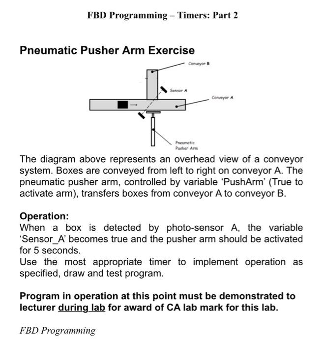 FBD Programming - Timers: Part 2 Pneumatic Pusher Arm | Chegg.com