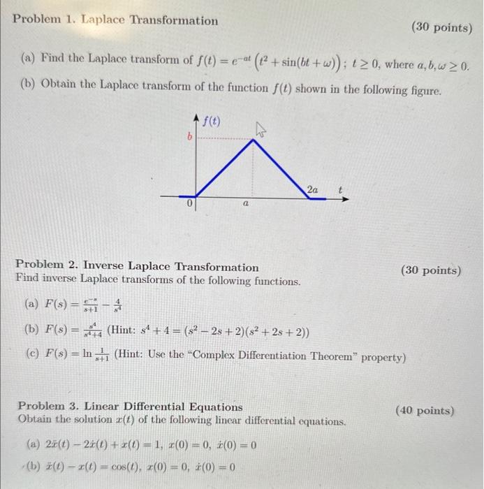 Solved Problem 1. Laplace Transformation (30 points) (a) | Chegg.com