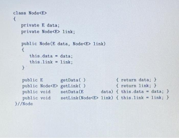 Class Node { Private E Data Private Node Link