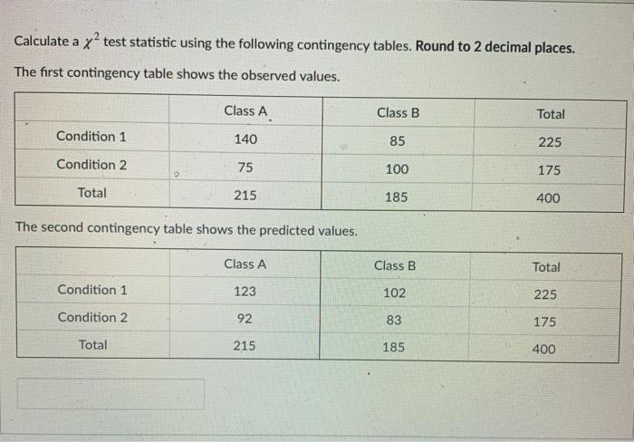Solved Calculate a x2 test statistic using the following | Chegg.com