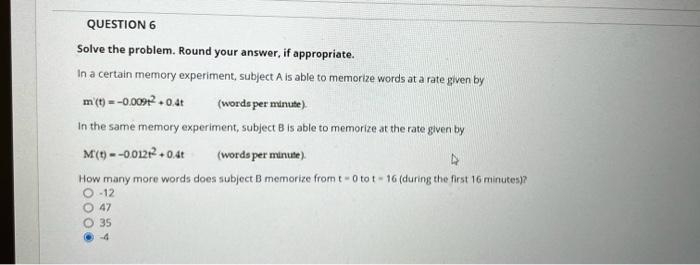 Solved Solve the problem. Round your answer, if appropriate. | Chegg.com