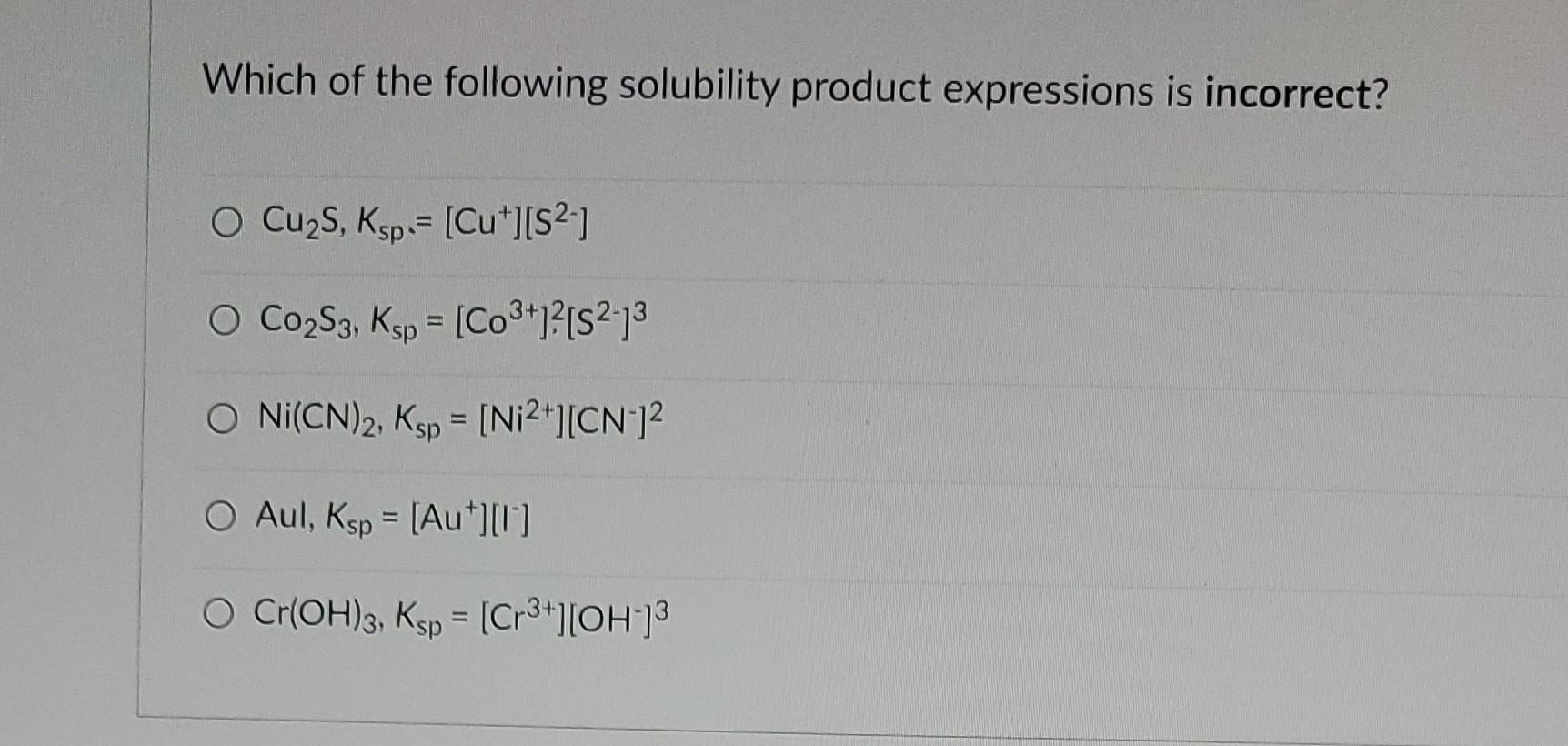 Solved Which of the following solubility product expressions | Chegg.com