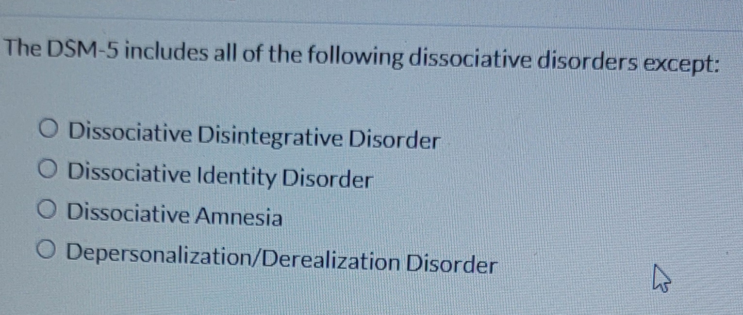 Solved The DSM-5 ﻿includes all of the following dissociative | Chegg.com