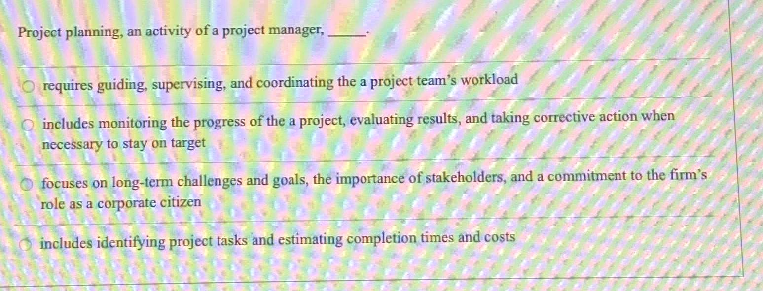Solved Project planning, an activity of a project | Chegg.com