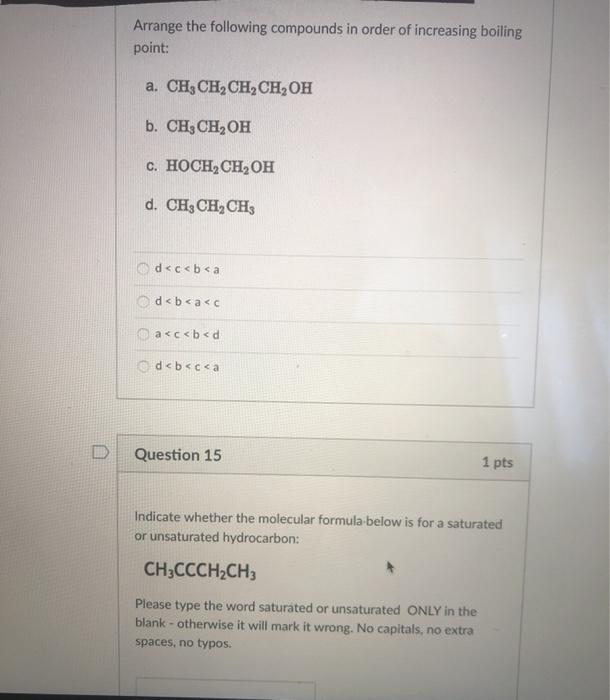 Solved Arrange the following compounds in order of | Chegg.com