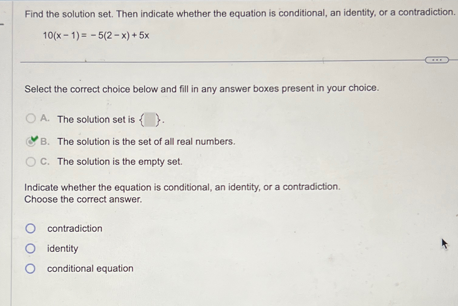 Solved Find the solution set. Then indicate whether the | Chegg.com