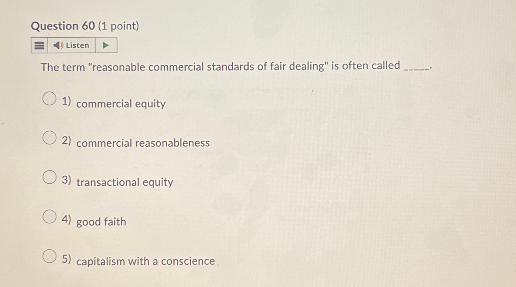 Solved Question 60 (1 ﻿point)The term "reasonable commercial | Chegg.com