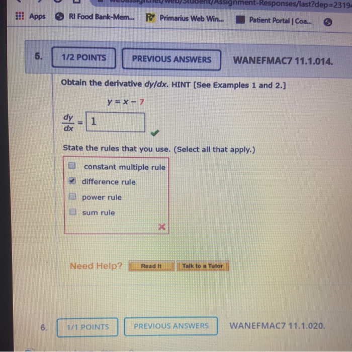 Solved Obtain the derivative dy/dx. HINT [See Examples 1 and | Chegg.com