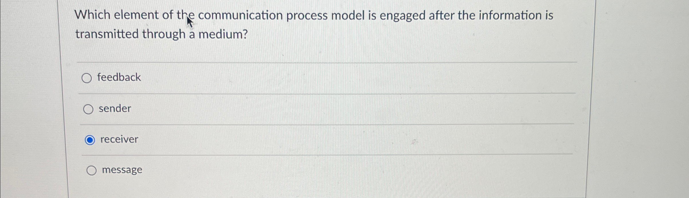 Solved Which element of the communication process model is | Chegg.com