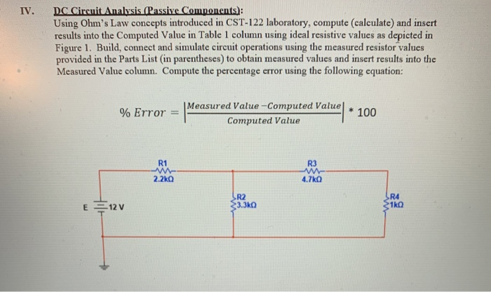 IV. DC Circuit Analysis (Passive Components): Using | Chegg.com