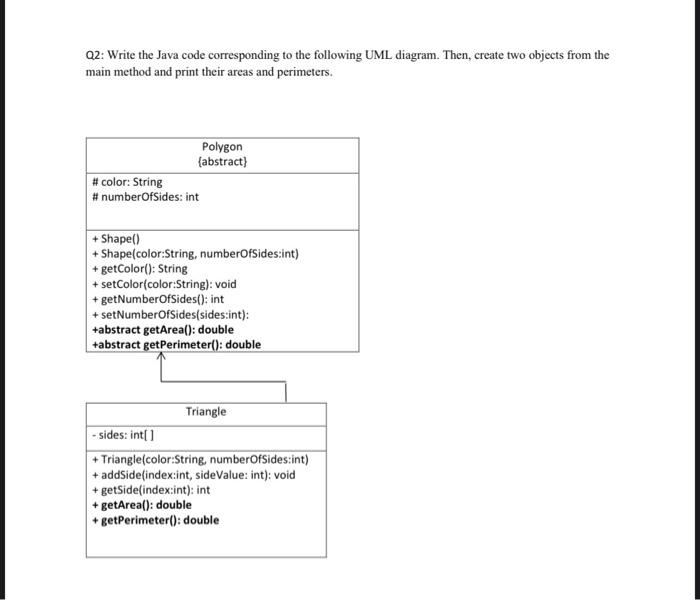 Solved Q2: Write the Java code corresponding to the | Chegg.com
