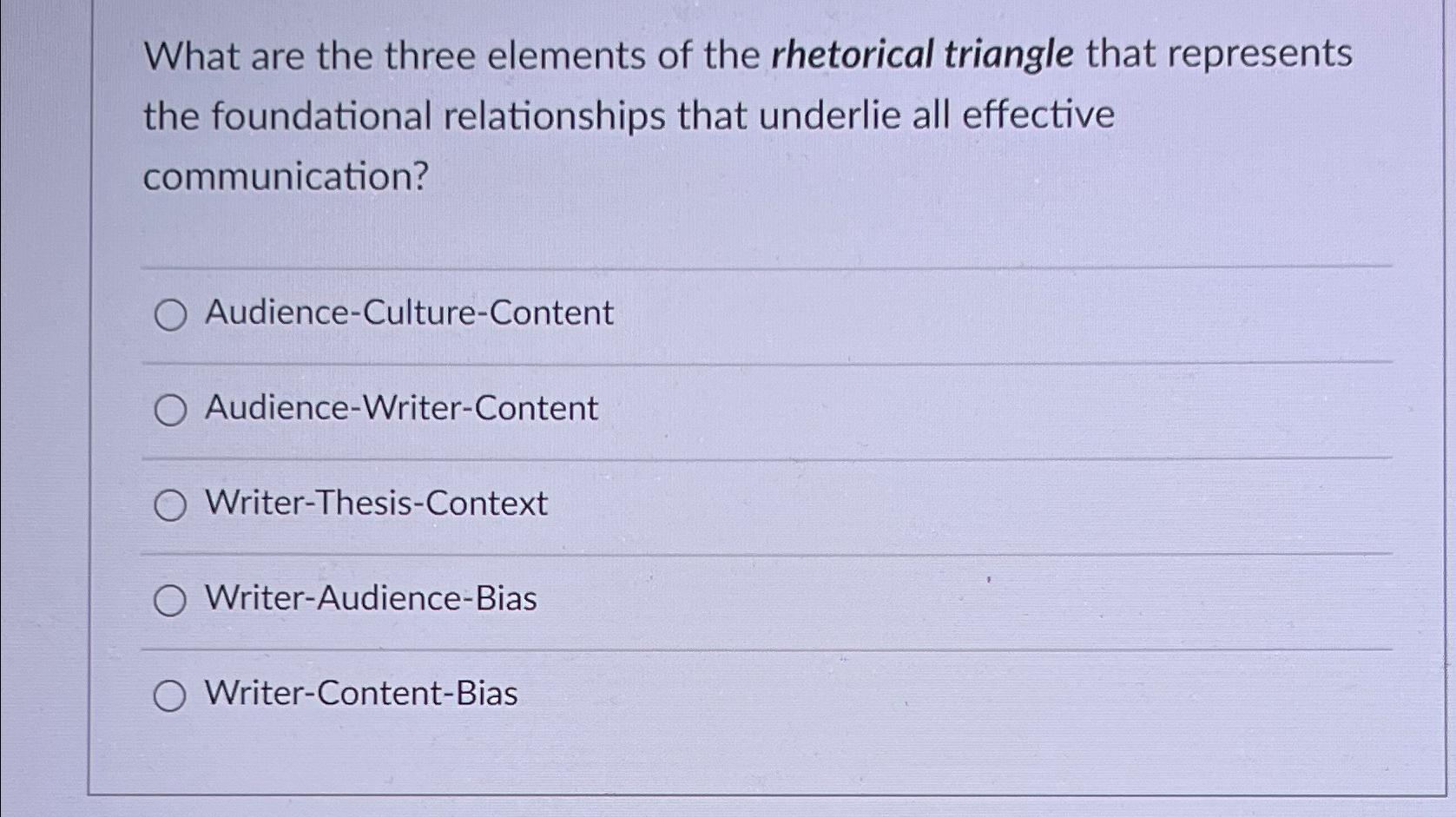 Solved What are the three elements of the rhetorical | Chegg.com
