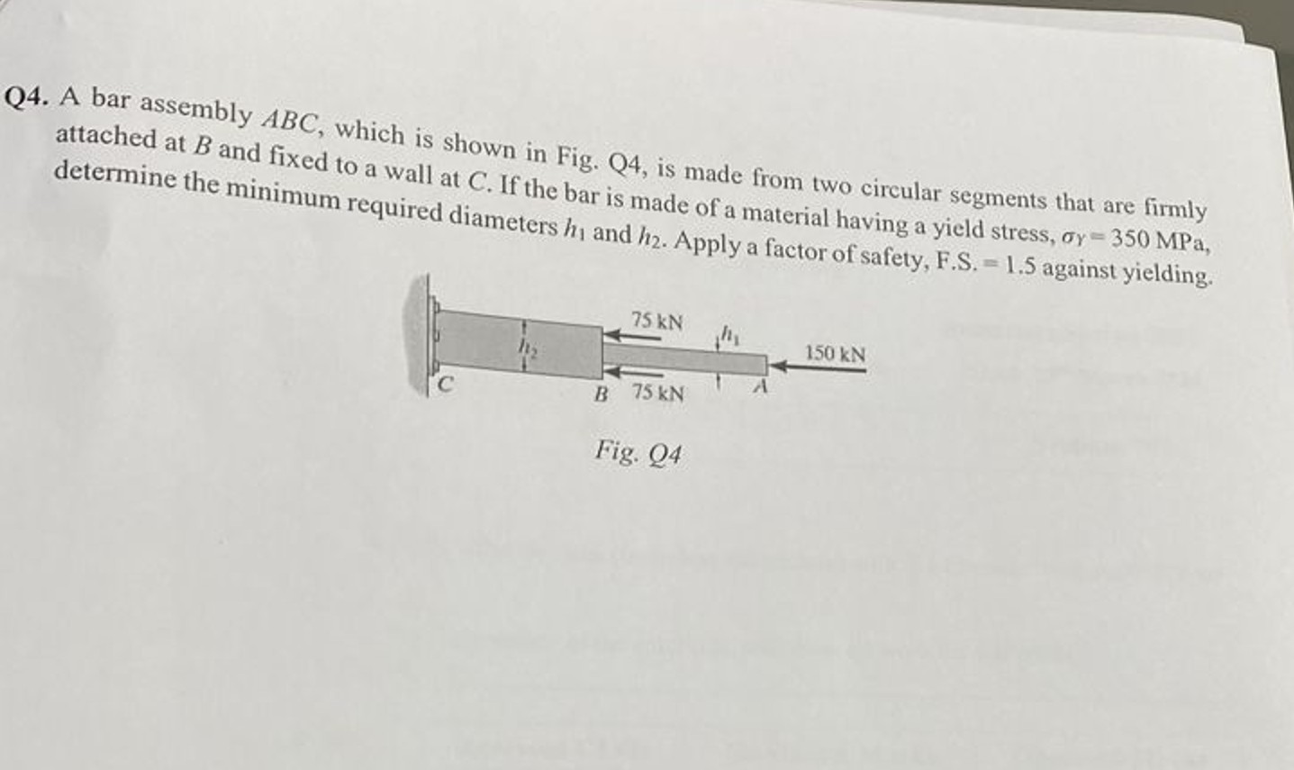 Solved Q4. ﻿A bar assembly ABC, which is shown in Fig. Q4, | Chegg.com