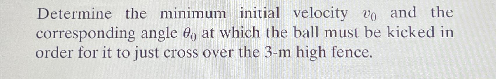 Solved Determine The Minimum Initial Velocity V 0 And The