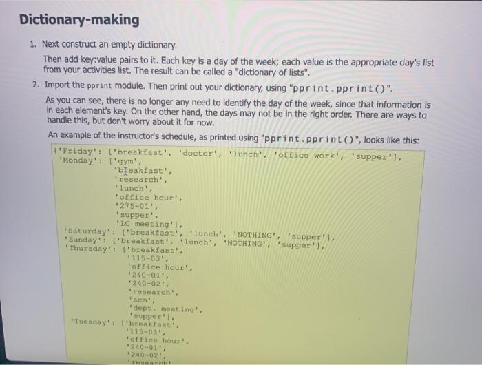 Solved Dictionary-making 1. Next construct an empty | Chegg.com