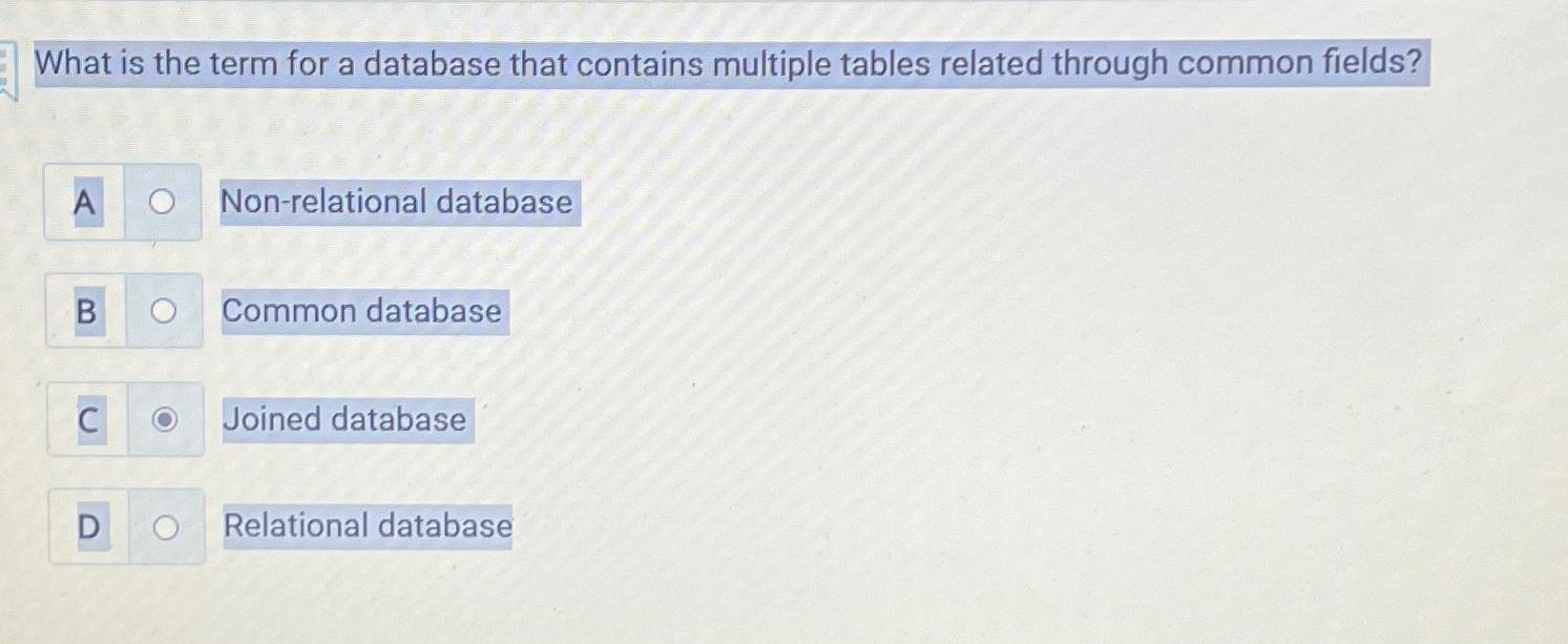 Solved What is the term for a database that contains | Chegg.com