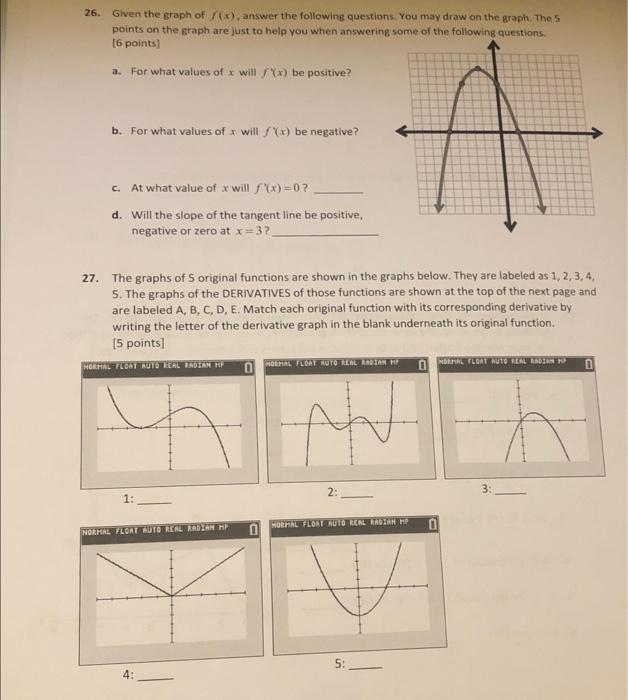 Solved 26. Given the graph of f(x), answer the following | Chegg.com