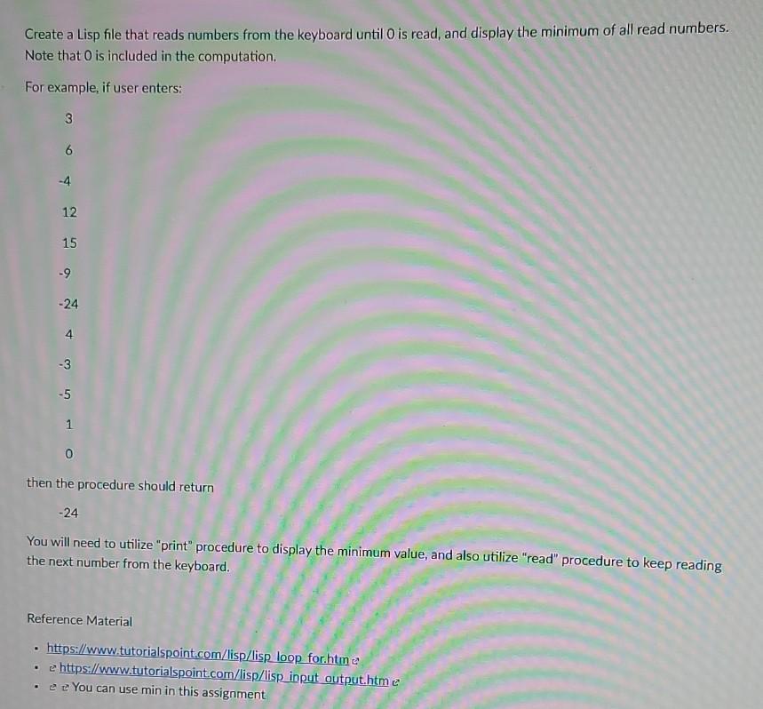 Create A Lisp File That Reads Numbers From The