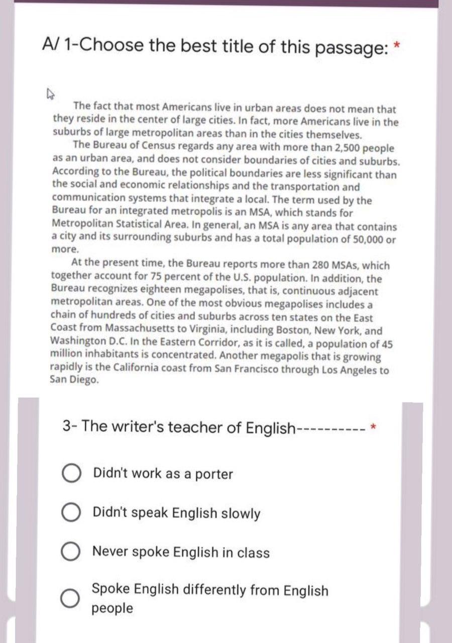 Solved A/ 1-Choose the best title of this passage: * The | Chegg.com