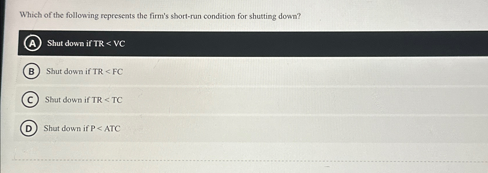 Solved Which of the following represents the firm's | Chegg.com