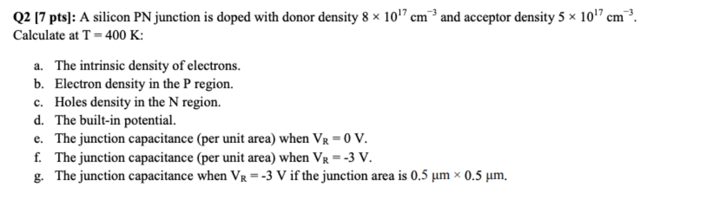 Q2 [7 ﻿pts]: A silicon PN junction is doped with | Chegg.com