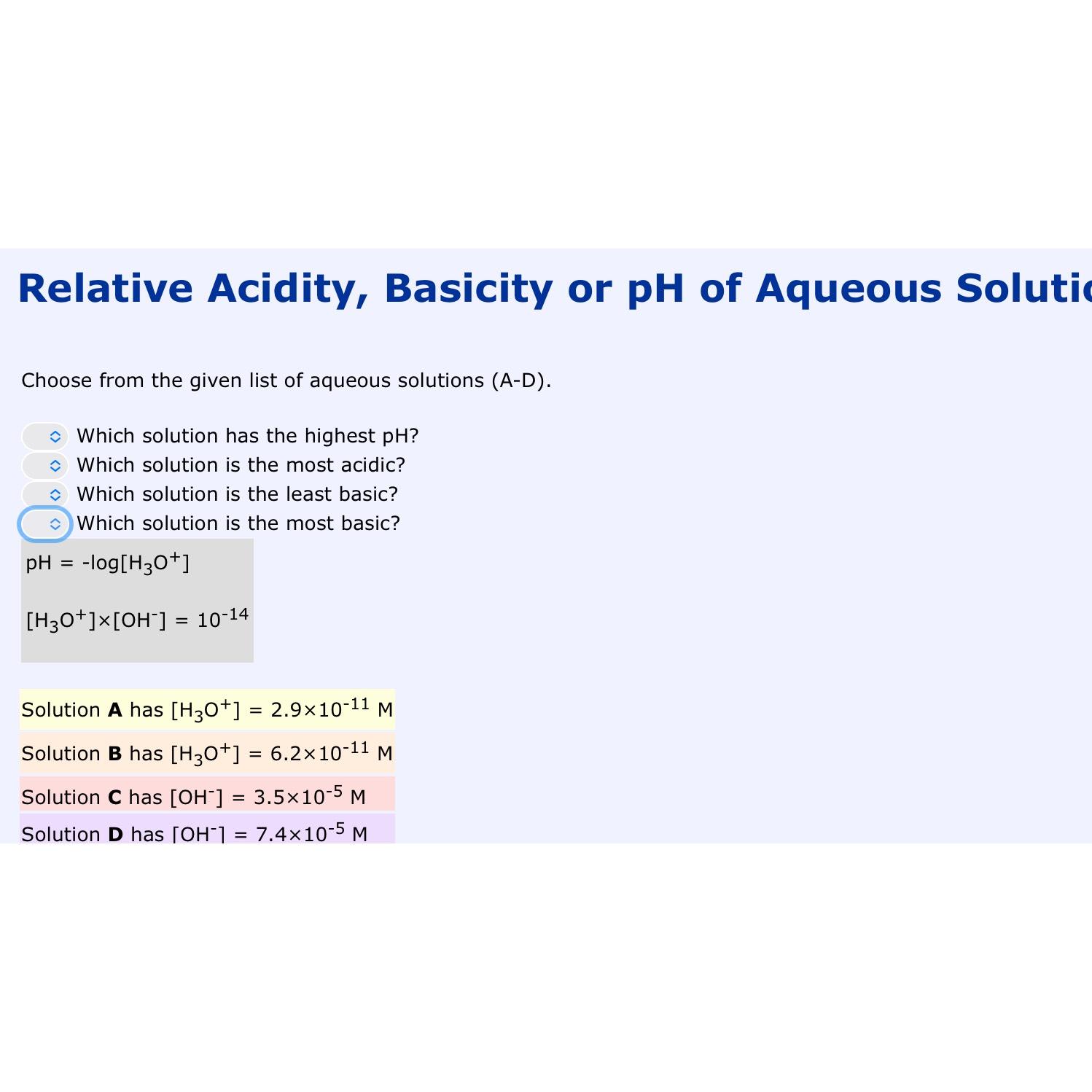 Solved Relative Acidity, Basicity or pH of Aqueous | Chegg.com