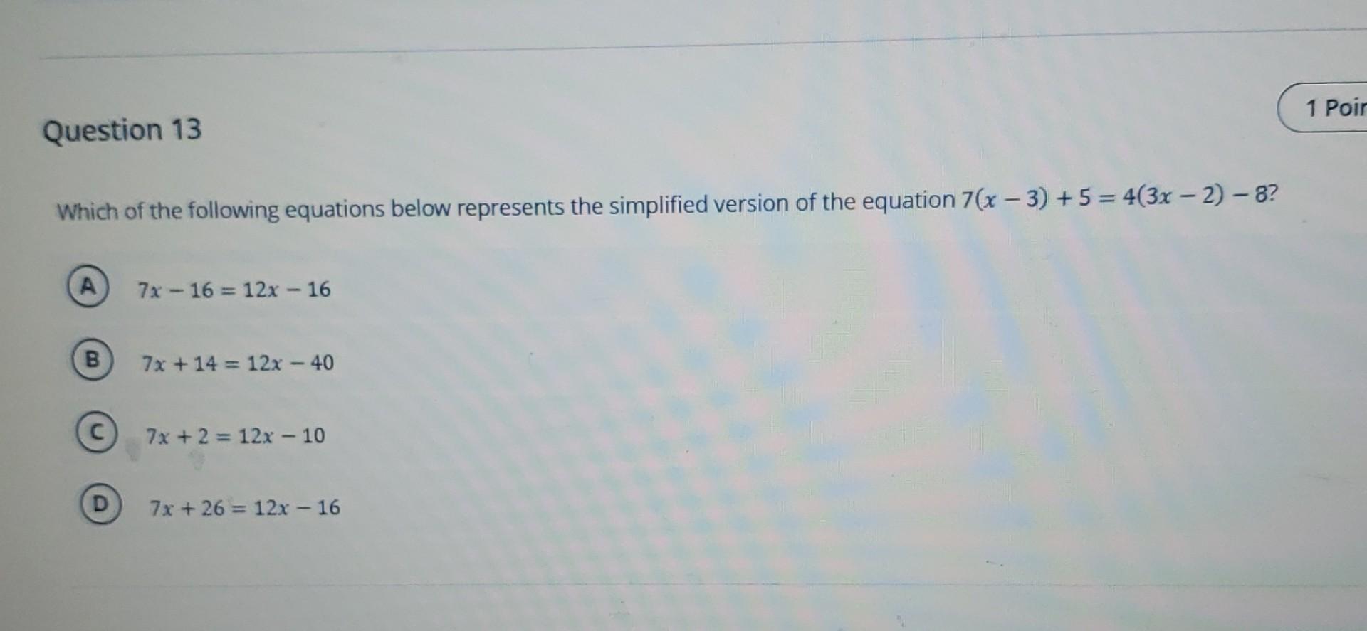 Solved Which of the following equations below represents the | Chegg.com
