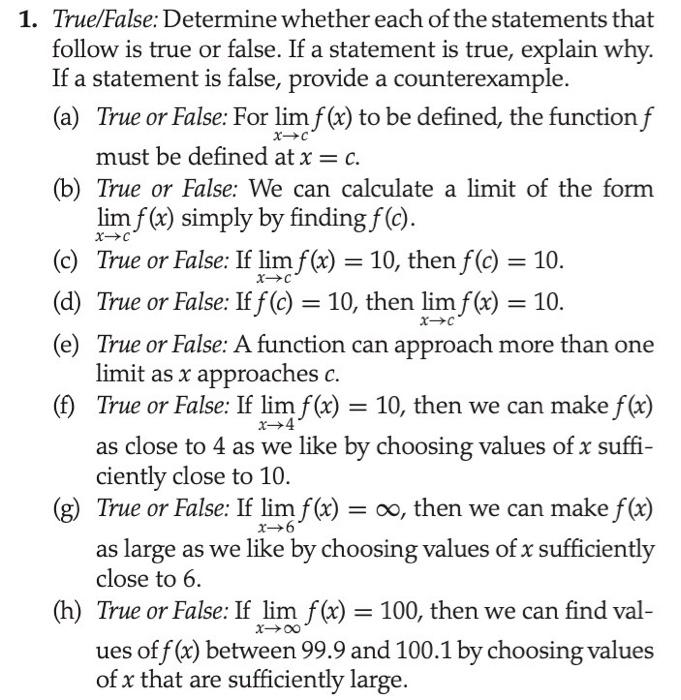 Solved True/False: Determine whether each of the statements | Chegg.com