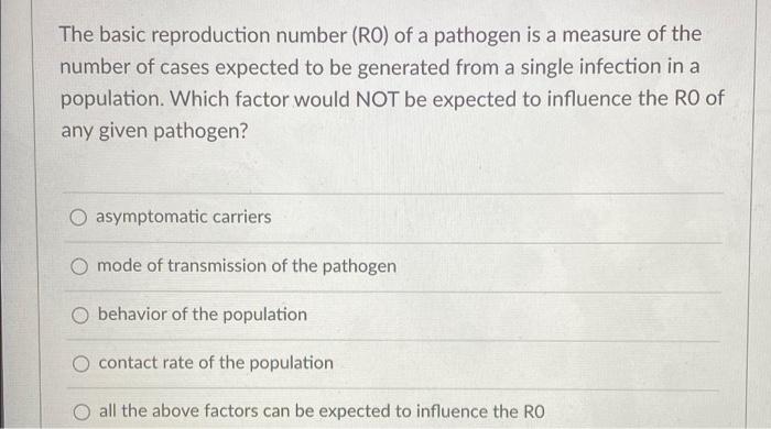 Solved The basic reproduction number (RO) of a pathogen is a | Chegg.com