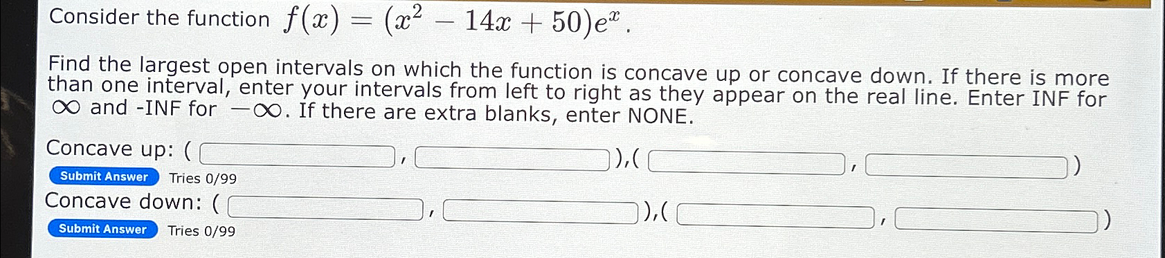 Solved Consider the function f(x)=(x2-14x+50)exFind the | Chegg.com