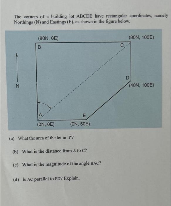 Solved The corners of a building lot ABCDE have rectangular | Chegg.com