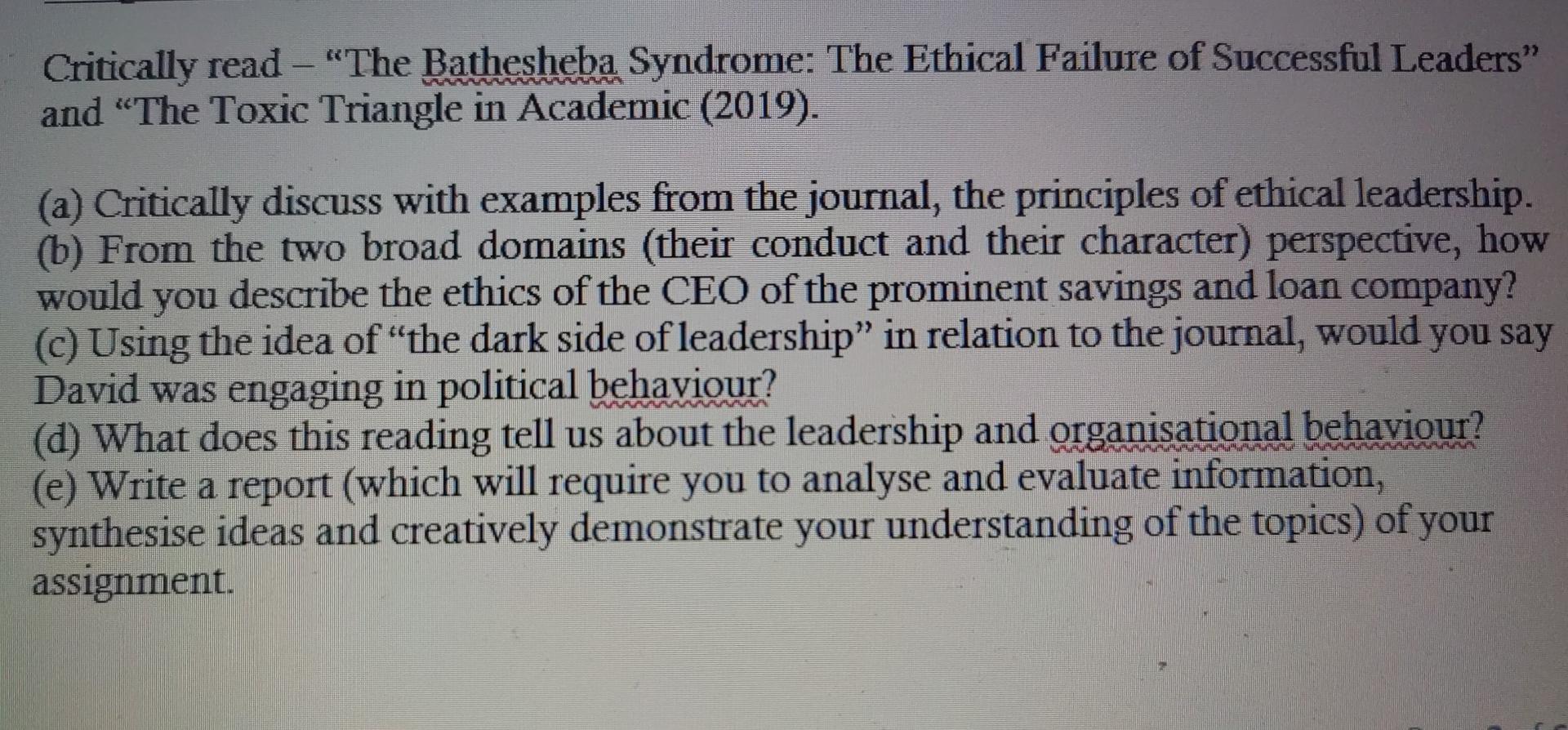 Solved Critically read - "The Bathesheba Syndrome: The | Chegg.com