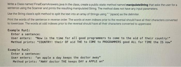 Solved Write a Class named FinalExamAnswers.java in the | Chegg.com