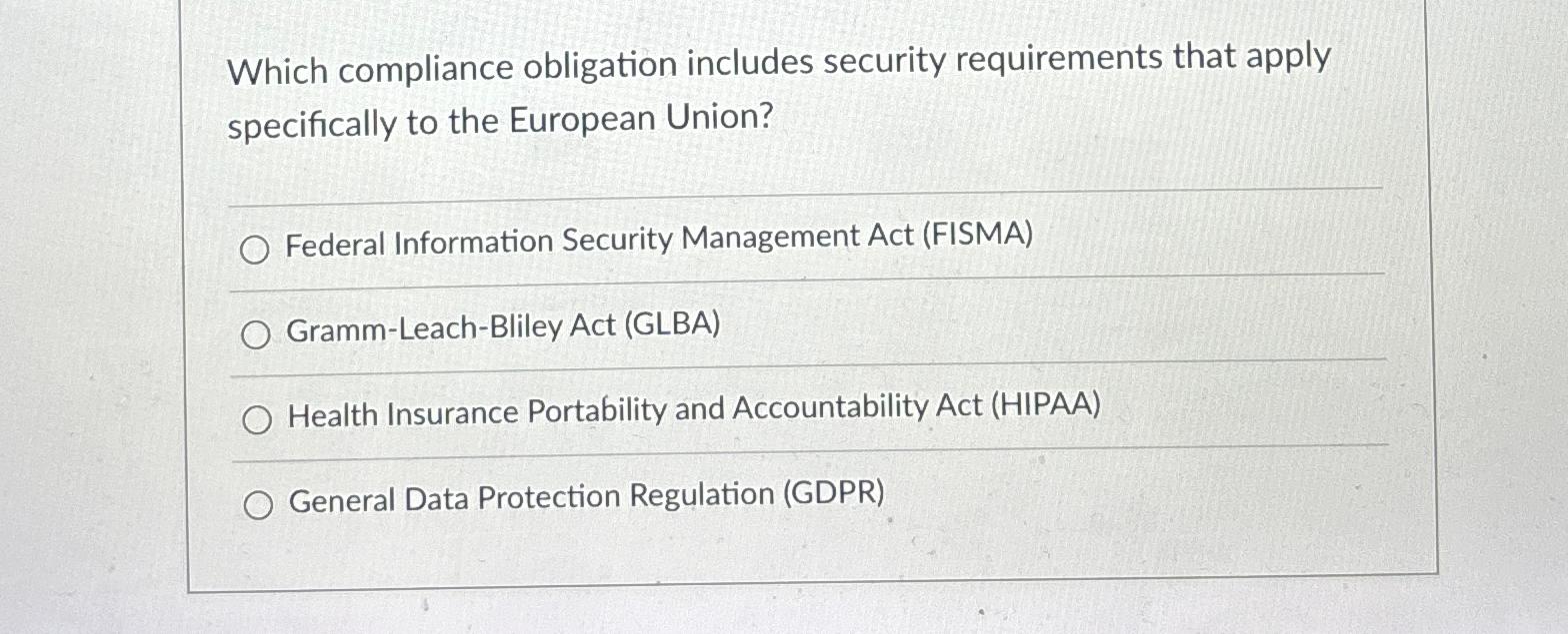 Solved Which compliance obligation includes security | Chegg.com