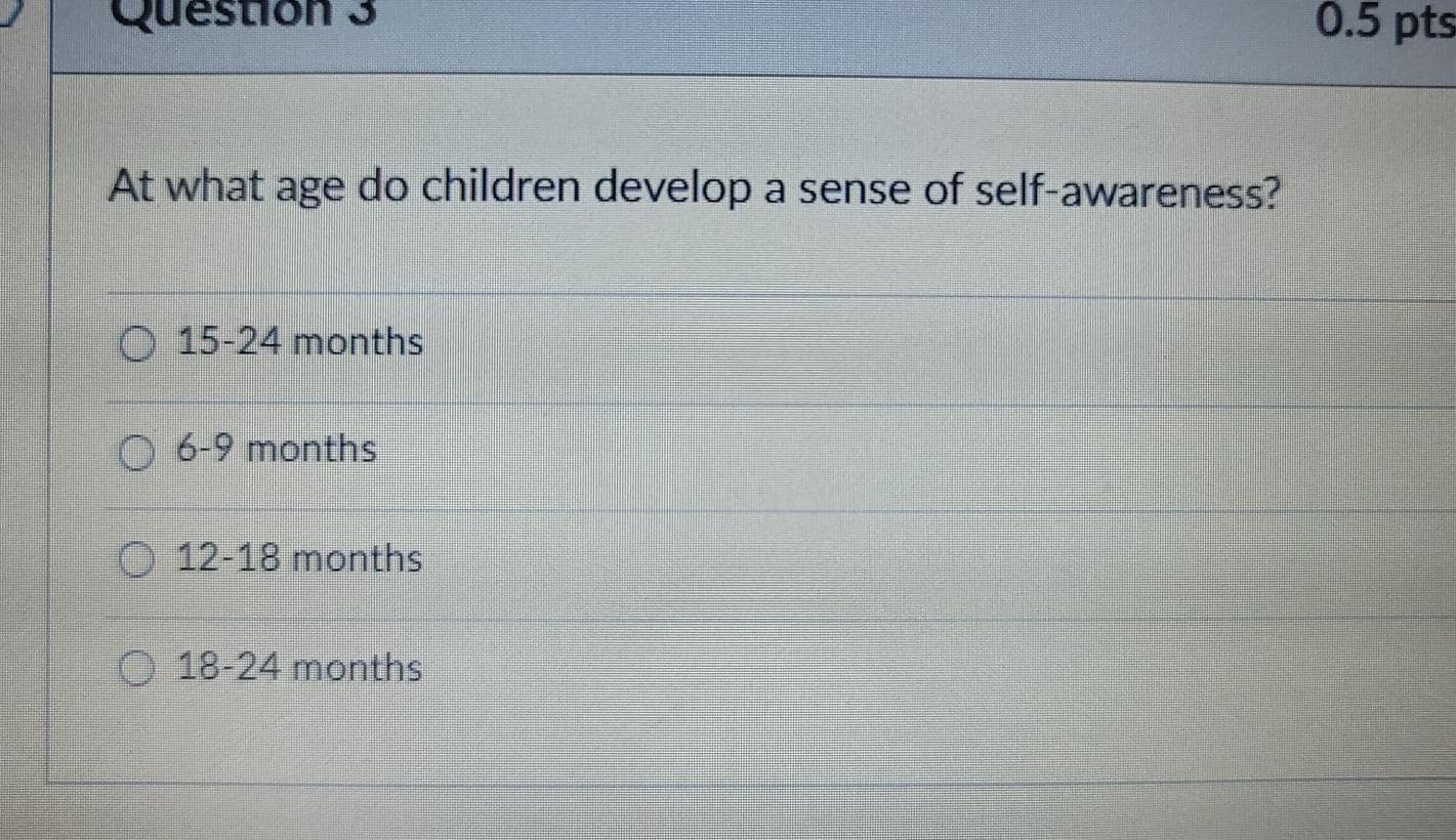 Solved estion 3 0.5 pts At what age do children develop a | Chegg.com Solved estion 3 0.5 pts At what age do children develop a | Chegg.com