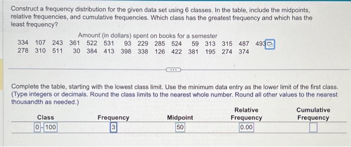 Solved Construct a frequency distribution for the given data | Chegg.com