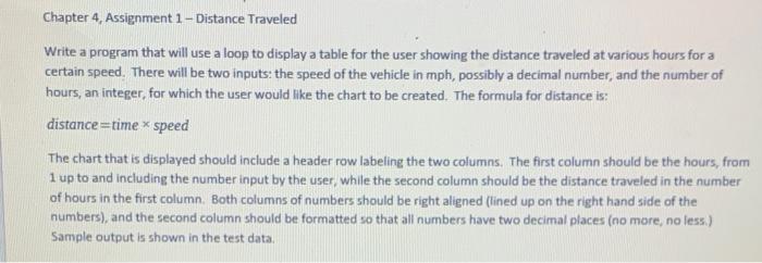 Solved Chapter 4, Assignment 1-Distance Traveled Write a | Chegg.com