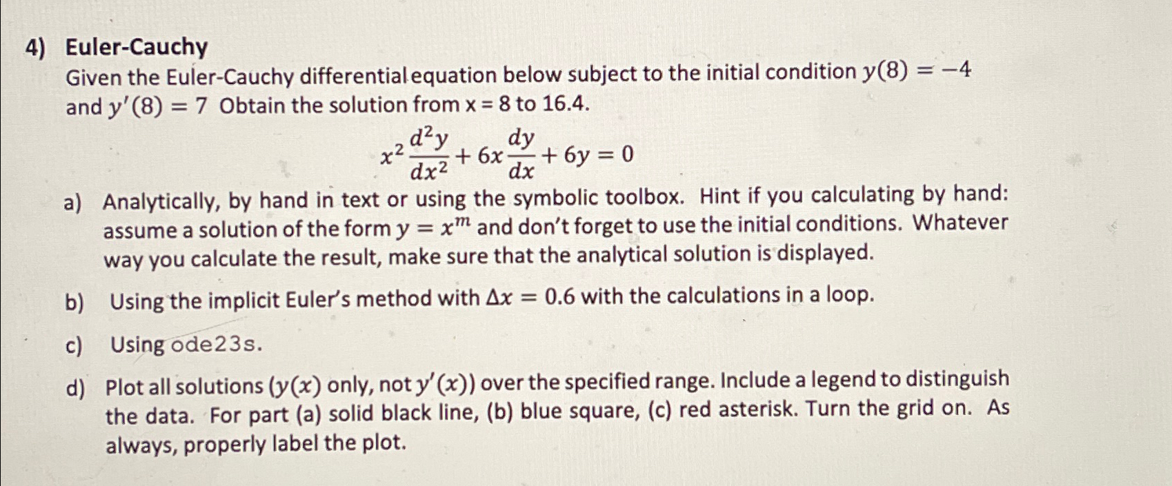 Solved Please show in codeEuler-CauchyGiven the Euler-Cauchy | Chegg.com