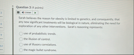Solved Question 3 (4 ﻿points)3ListenSarah believes the | Chegg.com