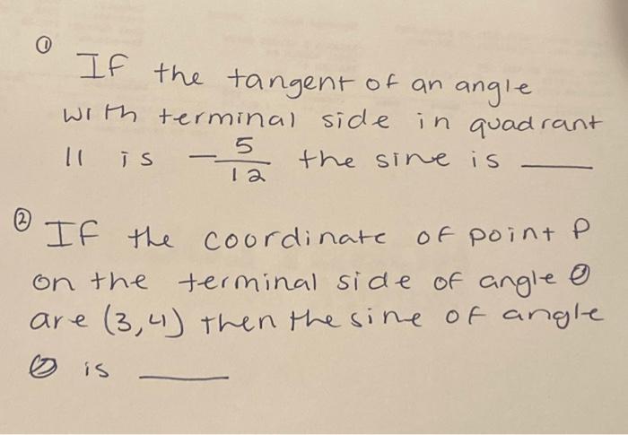 Solved If the tangent of an angle with terminal side in | Chegg.com