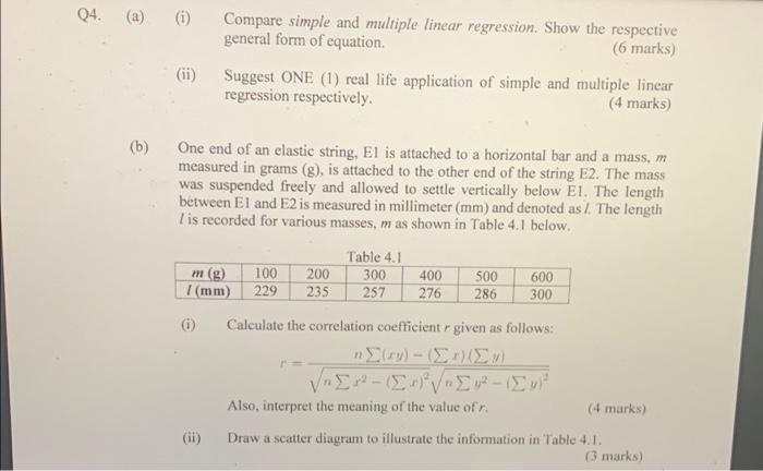 Solved Q4. (a) (i) Compare simple and multiple linear | Chegg.com