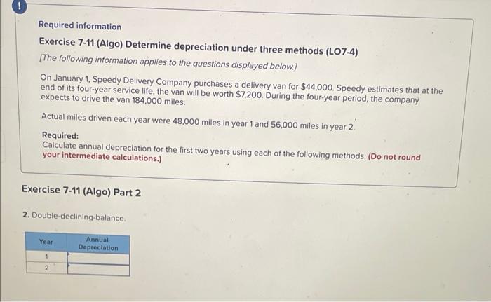 Required information Exercise 7-11 (Algo) Determine | Chegg.com